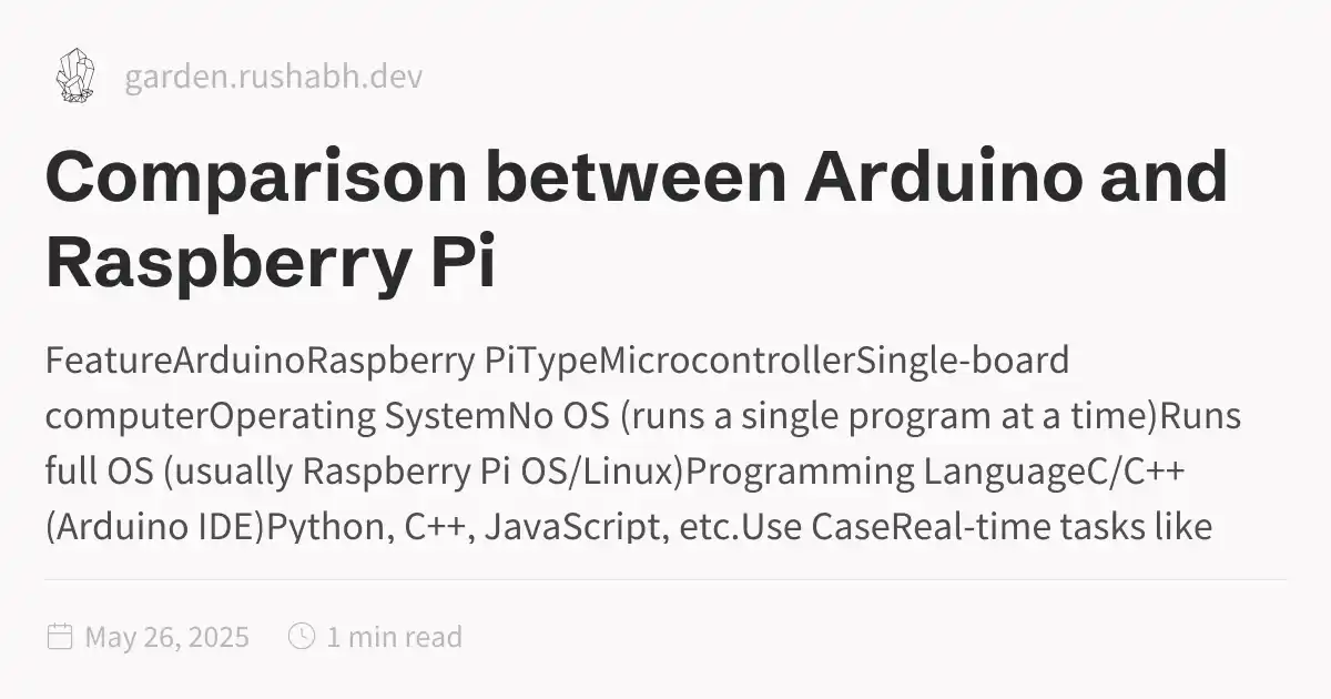Comparison between Arduino and Raspberry Pi